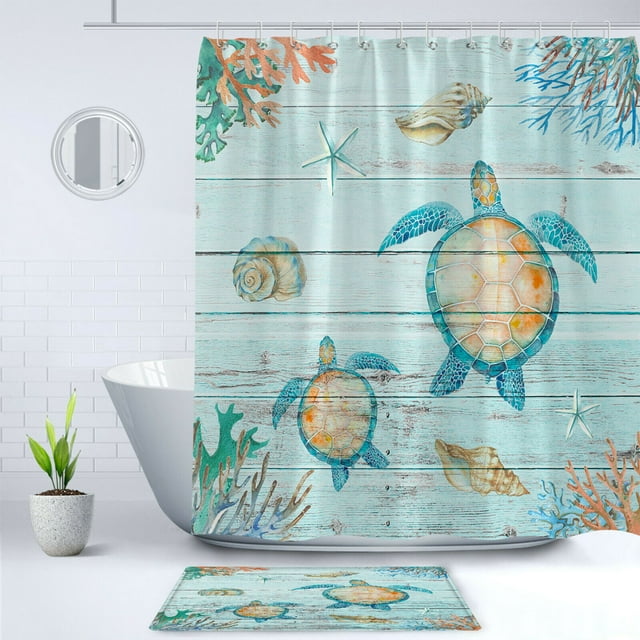 Coastal Wood Plank Sea Turtle Shower Curtain Enhance Your Bathroom