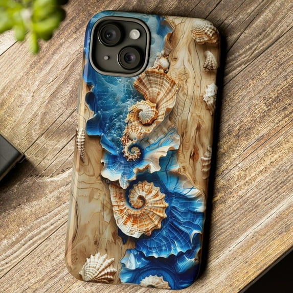 Coastal Wooden Print and Seashell Pattern for 17 16 15 14 13 12 11 Pro ...