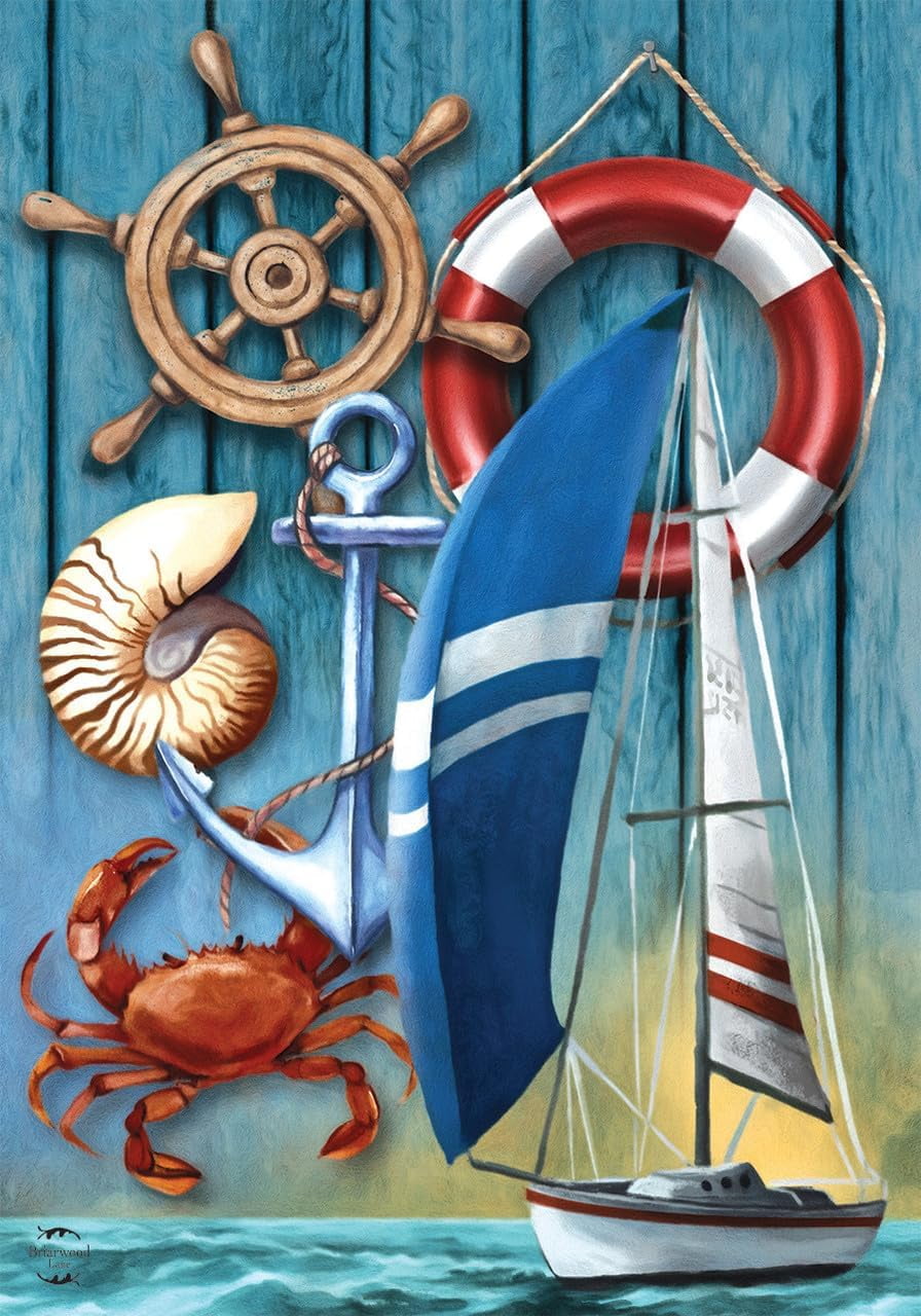Coastal Wreath Summer House Flag Welcome Nautical Seashells 28" x 40 ...