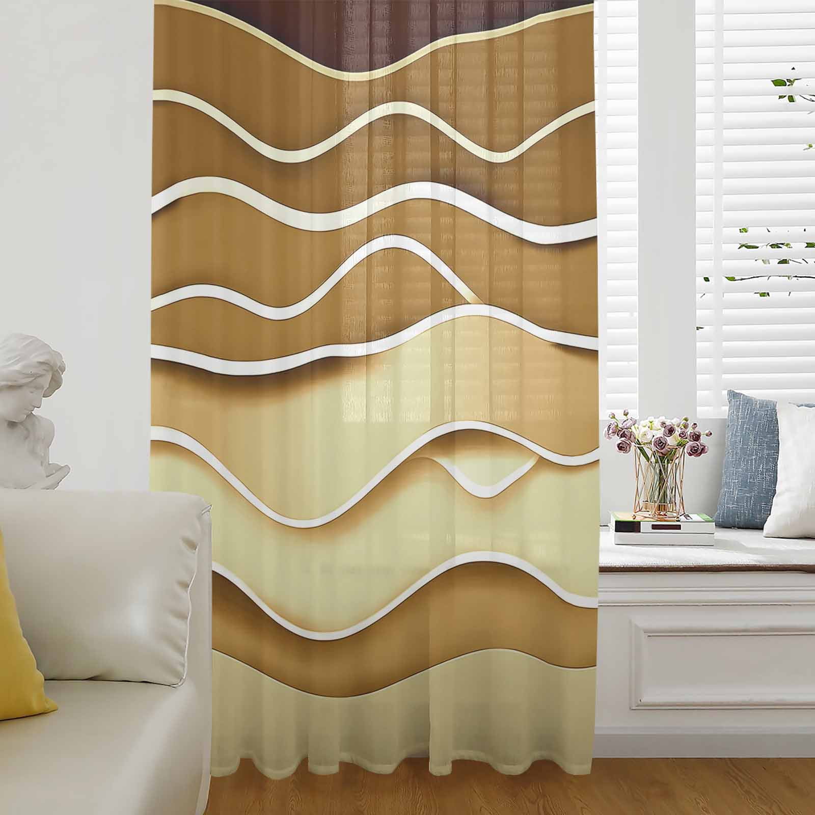 Coastal Yellow Window Curtain 72 Inches Long,Ombre Ocean Wave Stripes ...