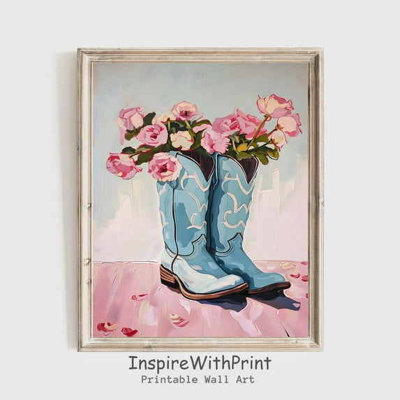 Coastal cowgirl boots wall art, floral western nursery print, cowgirl ...