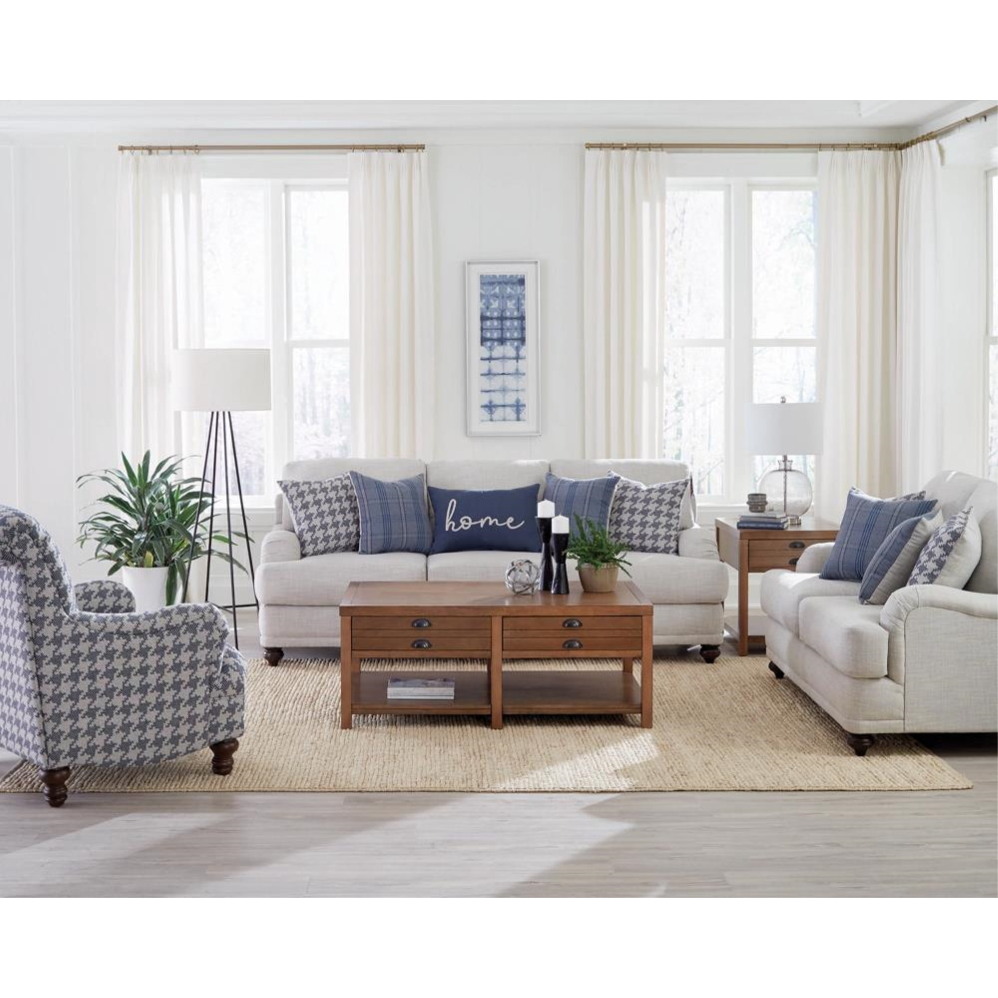 Coaster 3-Piece Transitional Recessed Arms Upholstery Fabric Sofa Set ...