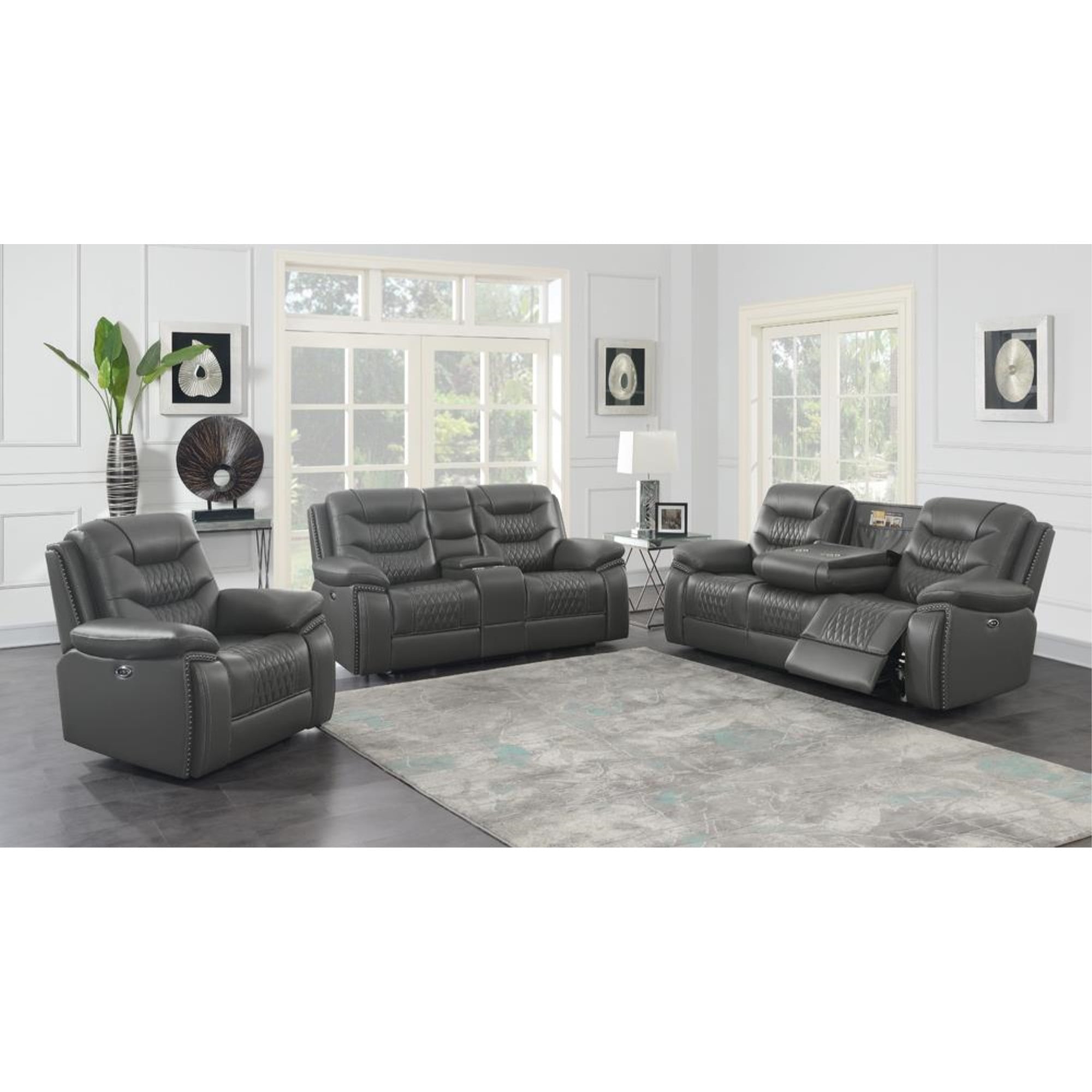 Coaster 3-Piece Tufted Upholstered Faux Leather Power Sofa Set in ...