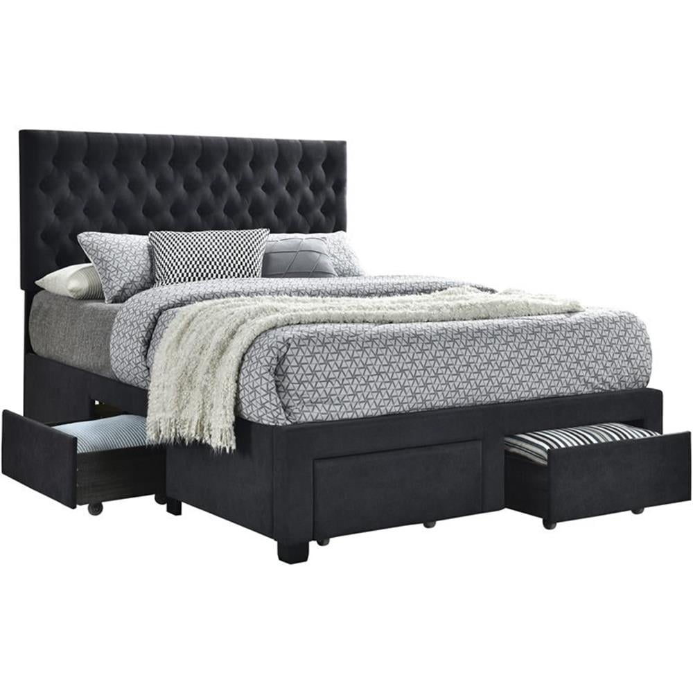 Soledad Full-Size Charcoal Fabric Upholstered Storage Bed with Button ...