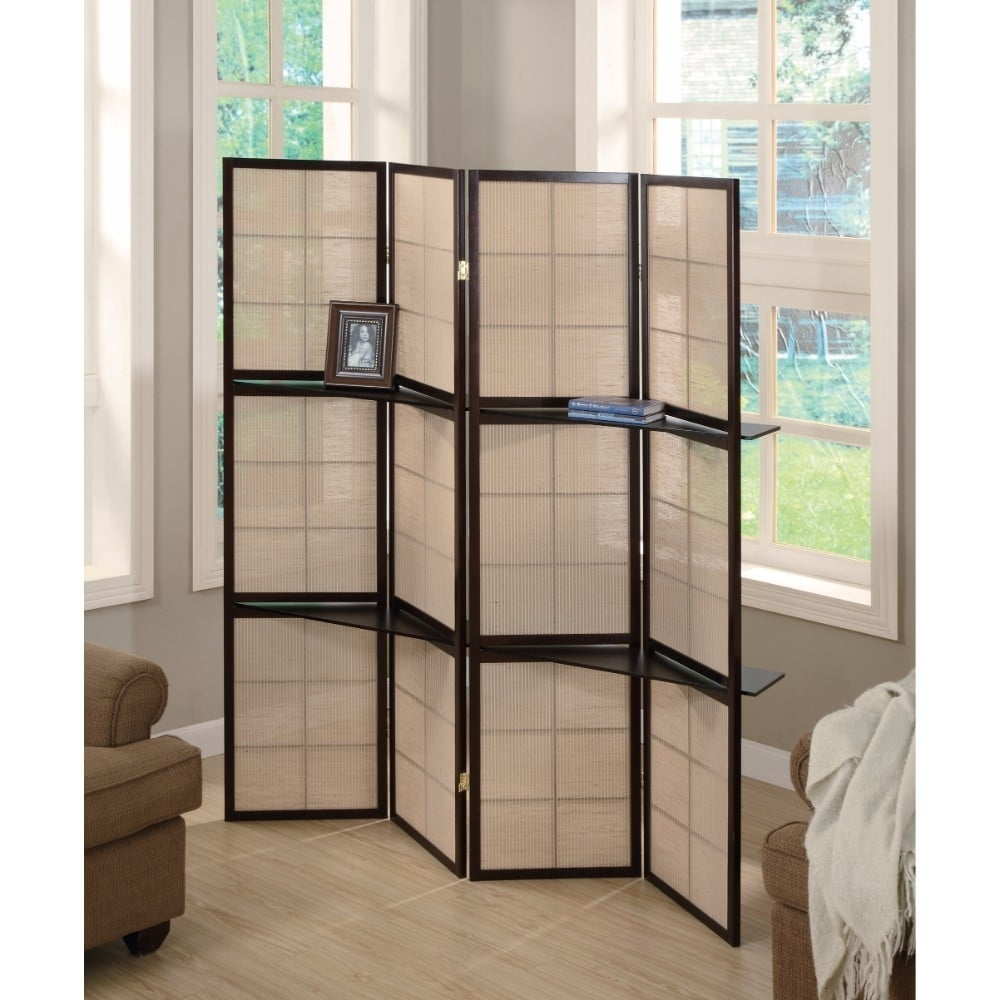 Coaster 4 Panel Shelved Room Divider Screen with Shelving, Tan Jute, 70 ...