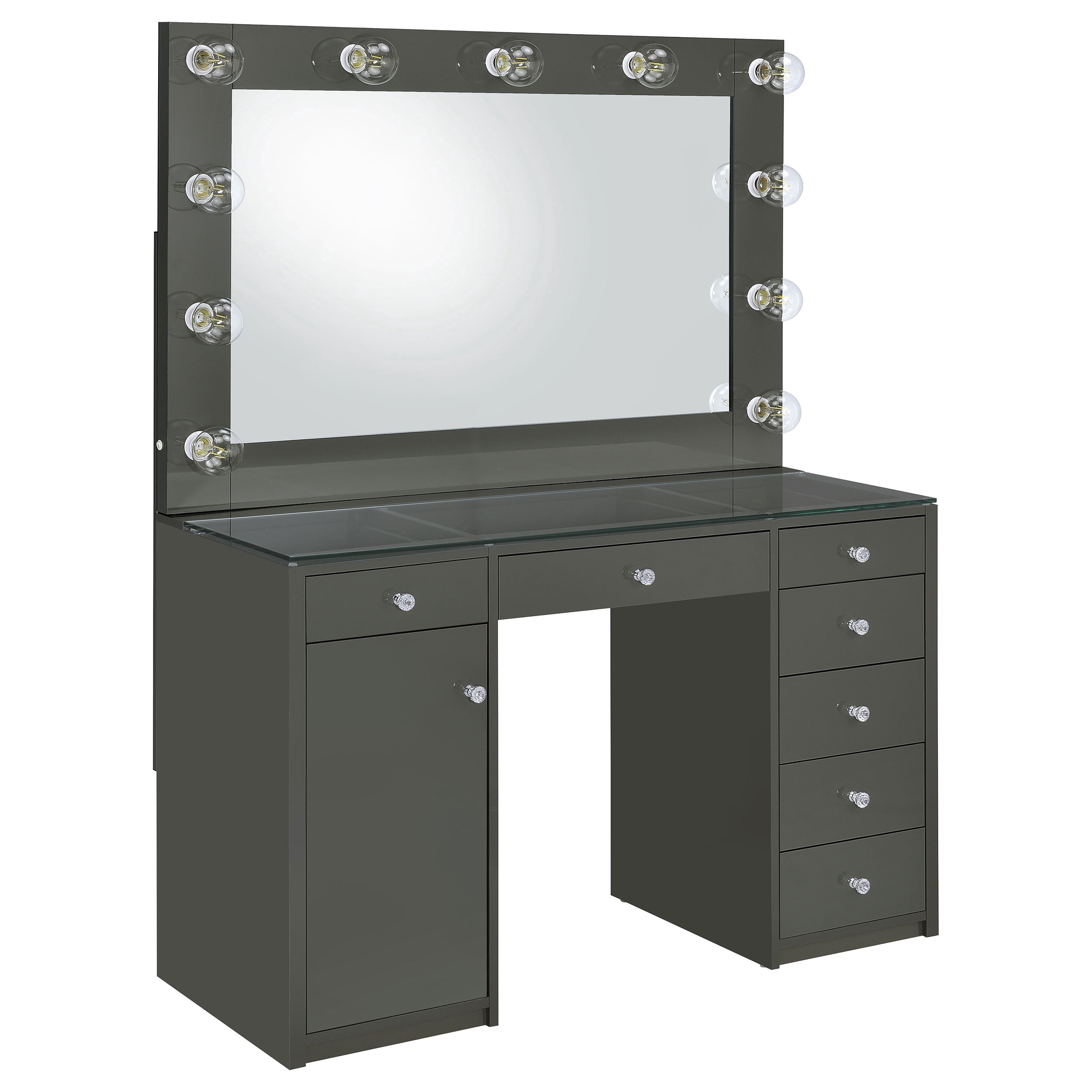 Acena 7-drawer Vanity Set with Lighting Grey High Gloss - Walmart.com
