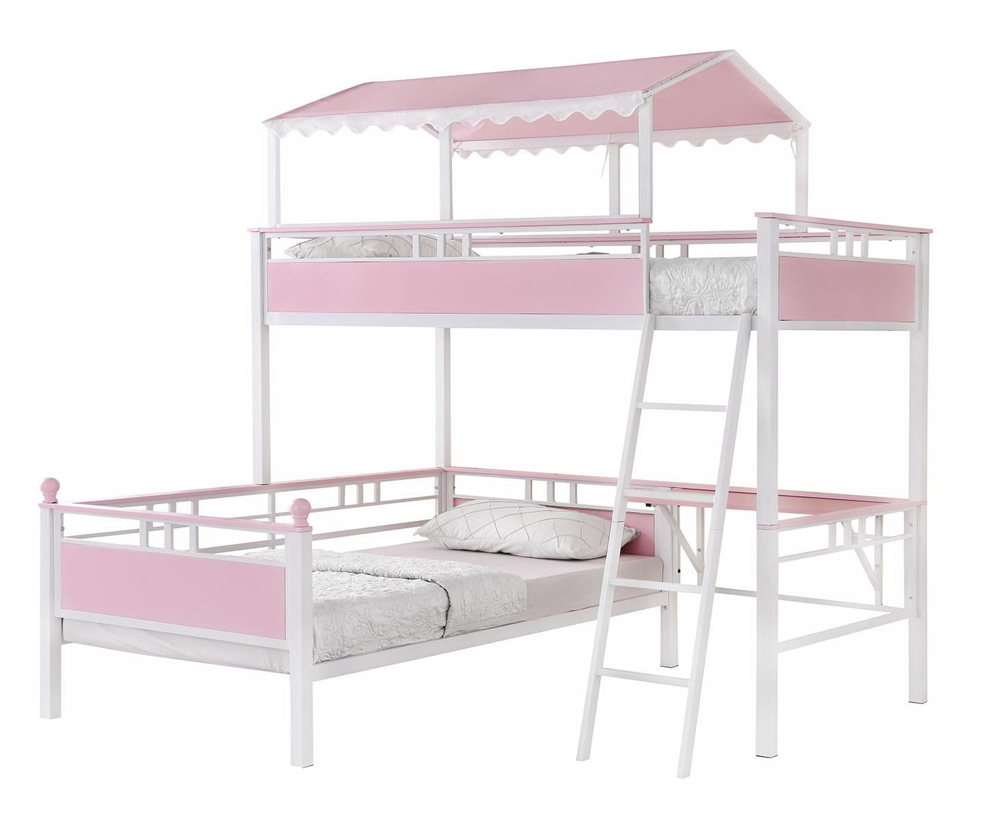 Coaster Alexia Metal Twin over Twin Workstation Bunk Bed in Pink and ...