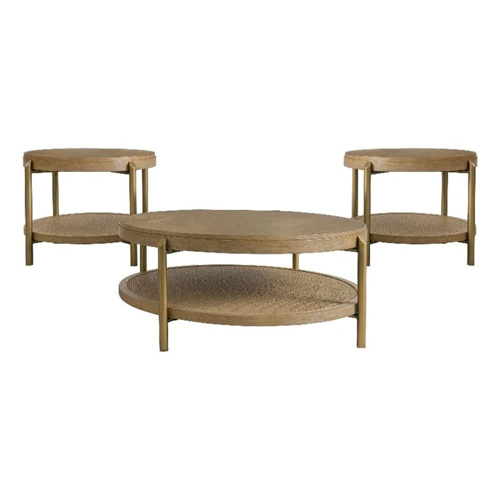 Coaster Arini 3-Piece Wood Round Coffee and End Table Set in Sand Wash ...