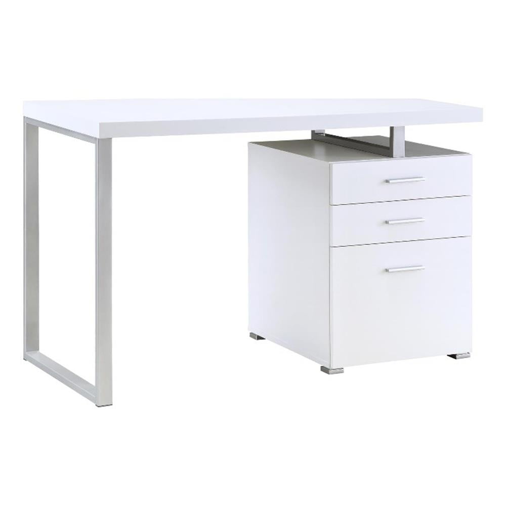 Brennan Contemporary Office Desk with 3-Drawers - White, Ideal for Home ...