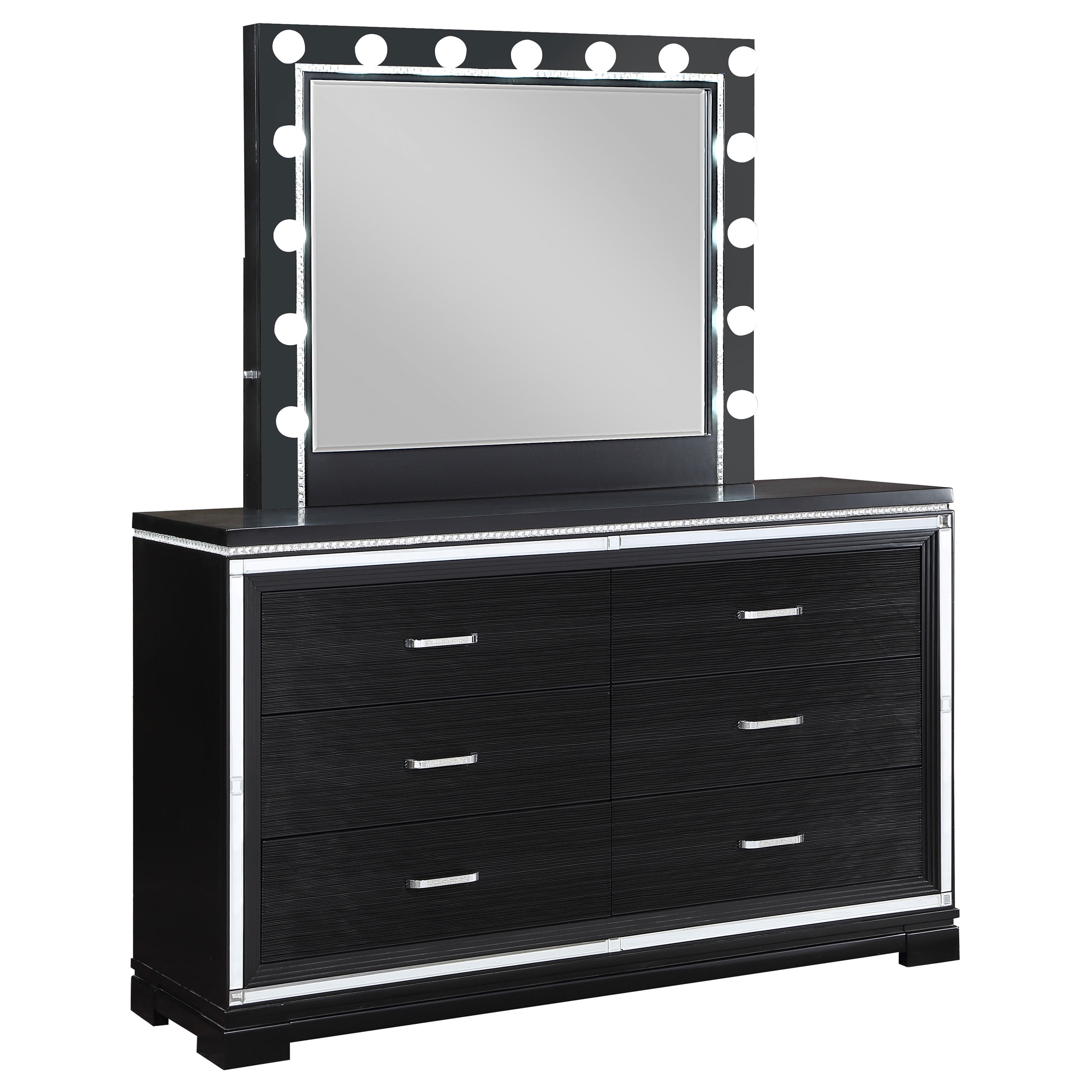 Coaster Cappola 6-drawer Wood Dresser with Lighting Mirror Silver and ...