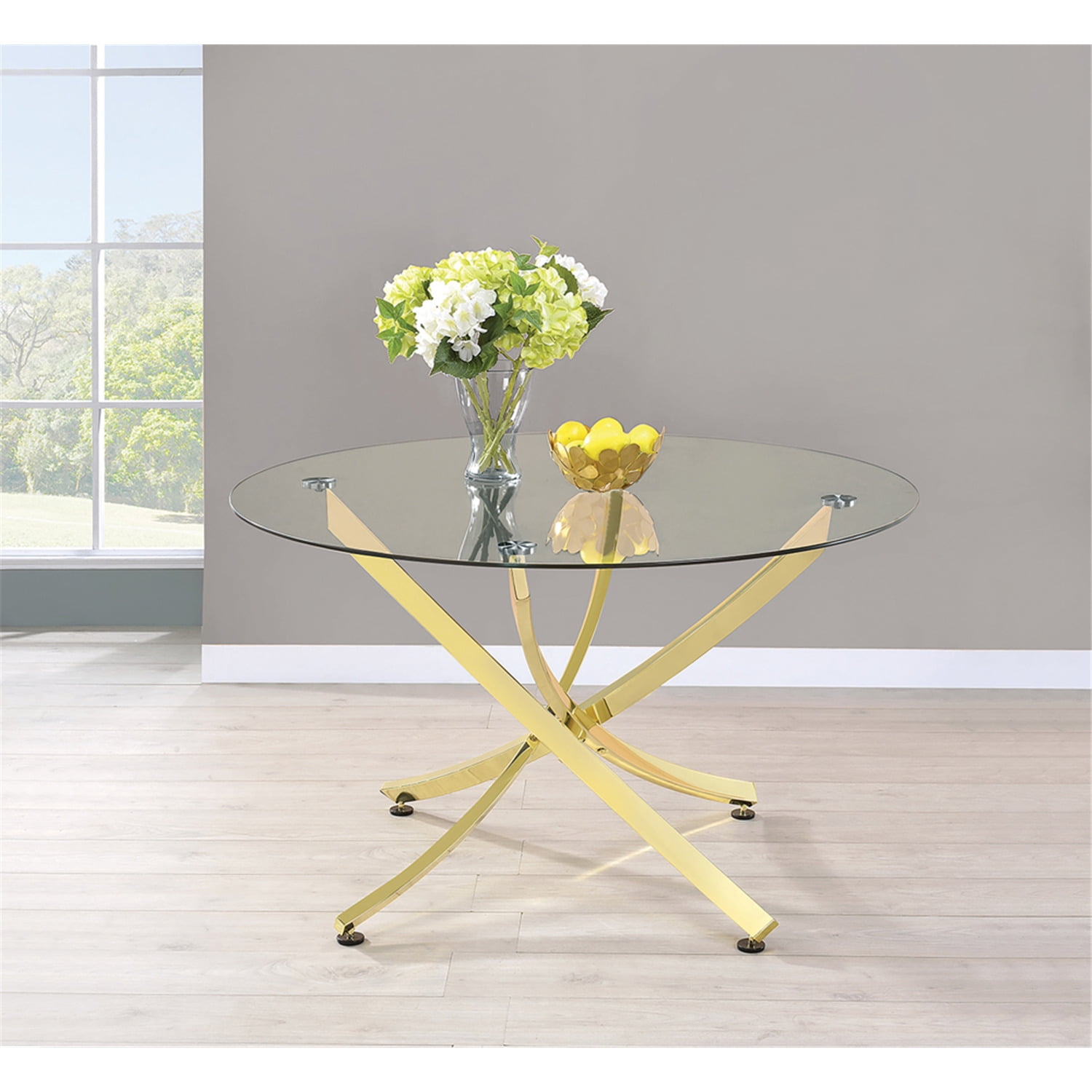 Coaster Chanel Round Dining Table Brass and Clear-Shape:Round - Walmart.com