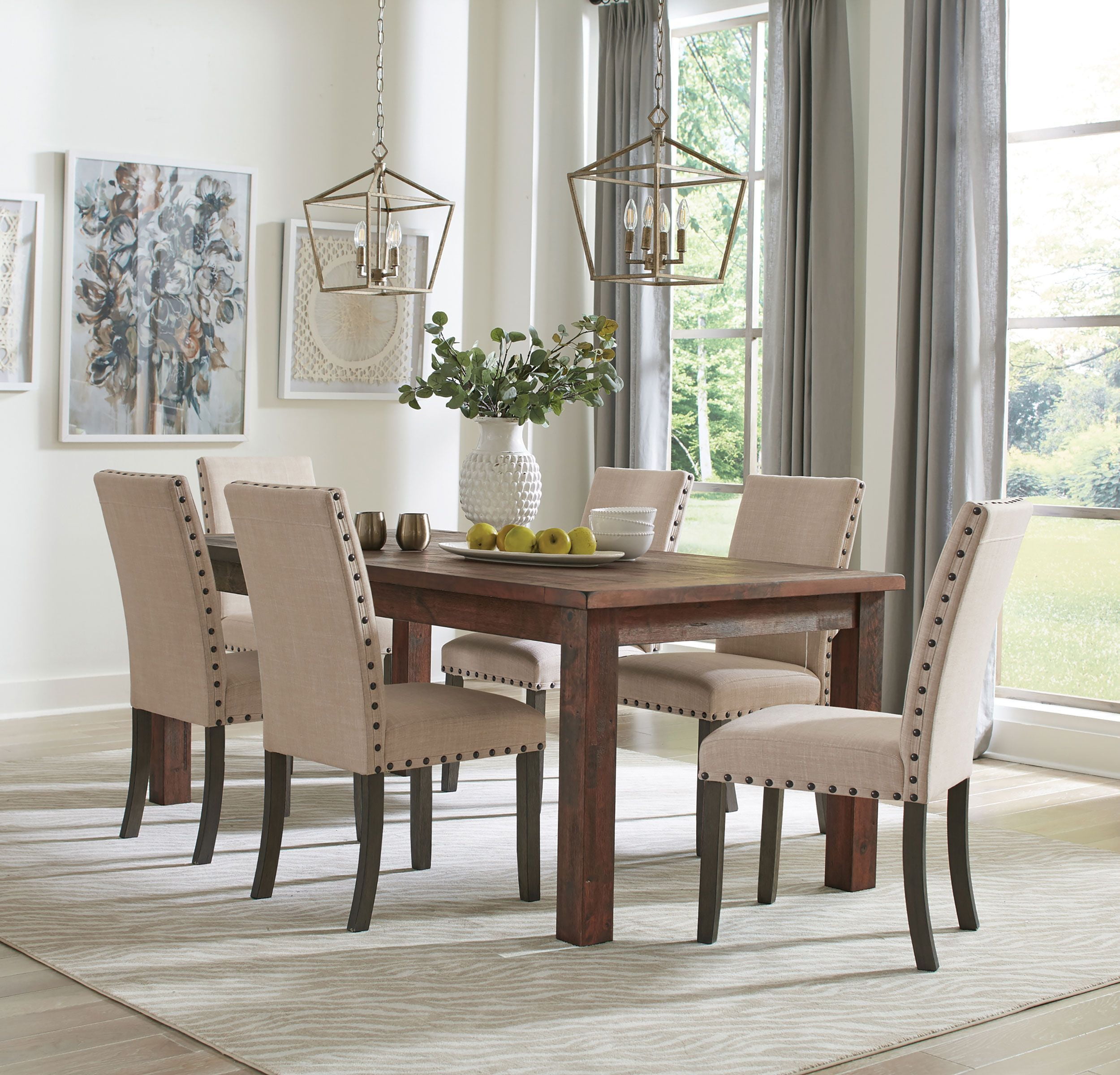 Coaster Coleman 7-Piece Wood Rectangular Dining Set in Rustic Golden ...
