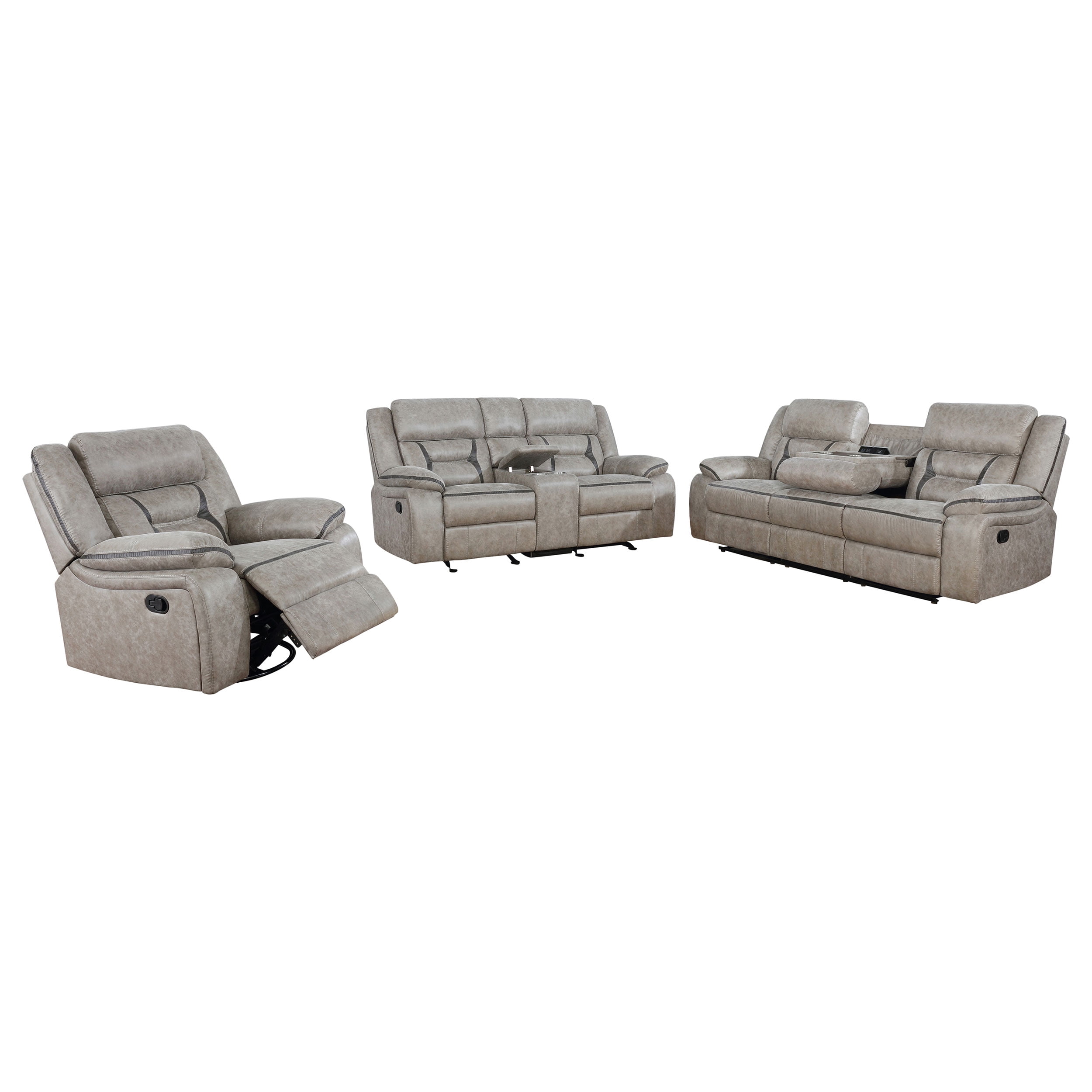 Greer 3-piece Upholstered Reclining Sofa Set Taupe - Walmart.com
