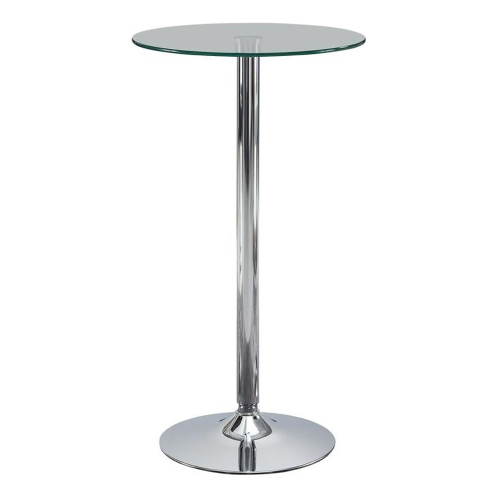 Abiline Contemporary Round Bar Table with Glass Top, Chrome Metal Base ...