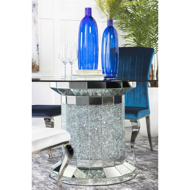 Ellie Round Diamond Furniture Faux Piece Dining Table with Glass Top ...