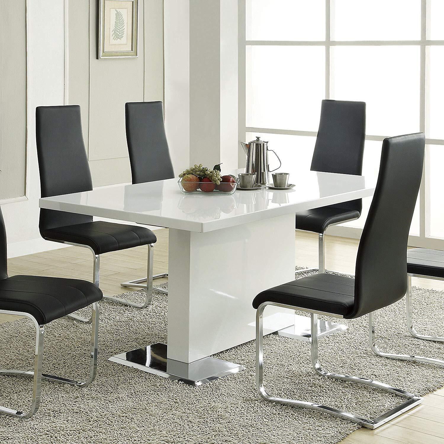 Coaster Company Nameth Dining Table with Metal Base, Glossy White ...