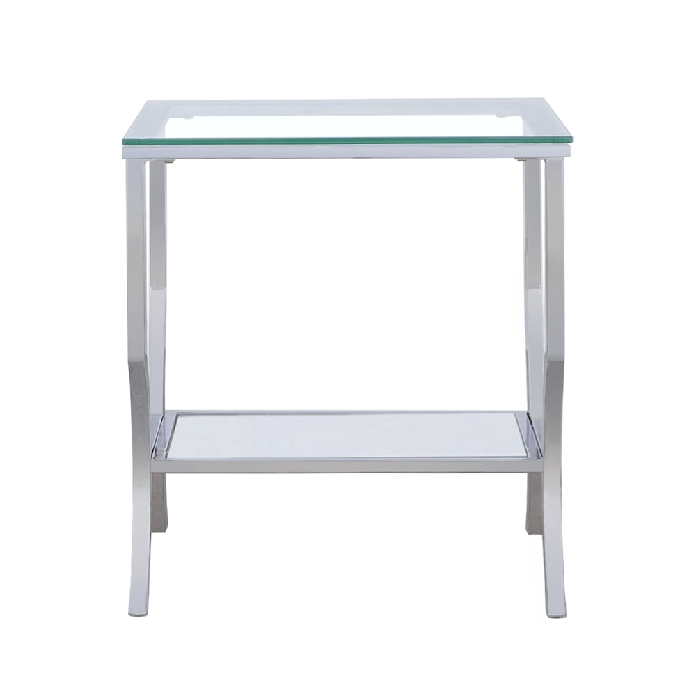 Saide Living Room Side Accent Glam Glass Square End Table with Mirrored ...