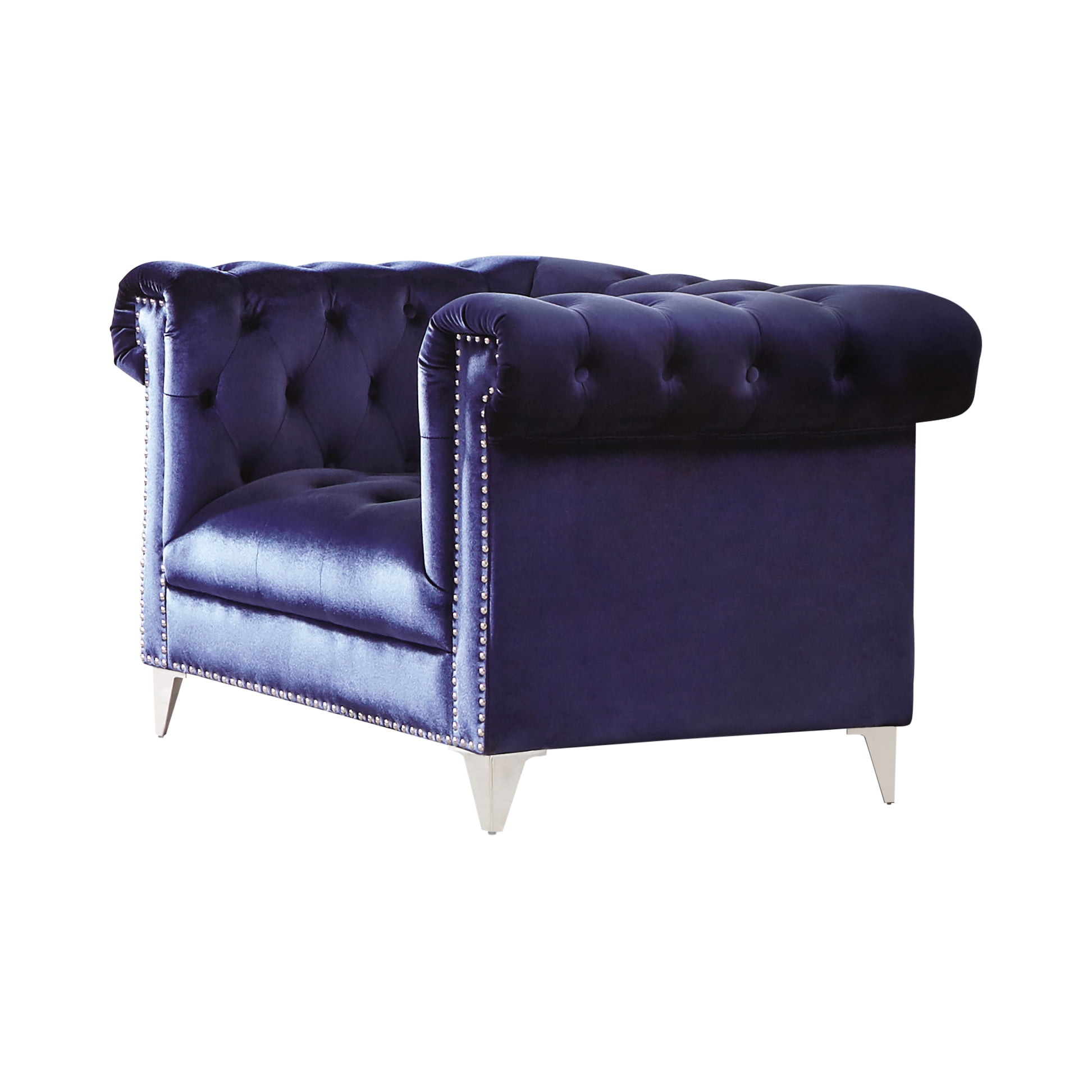 Coaster Contemporary Velvet Tufted Tuxedo Arms Chair in Blue - Walmart.com