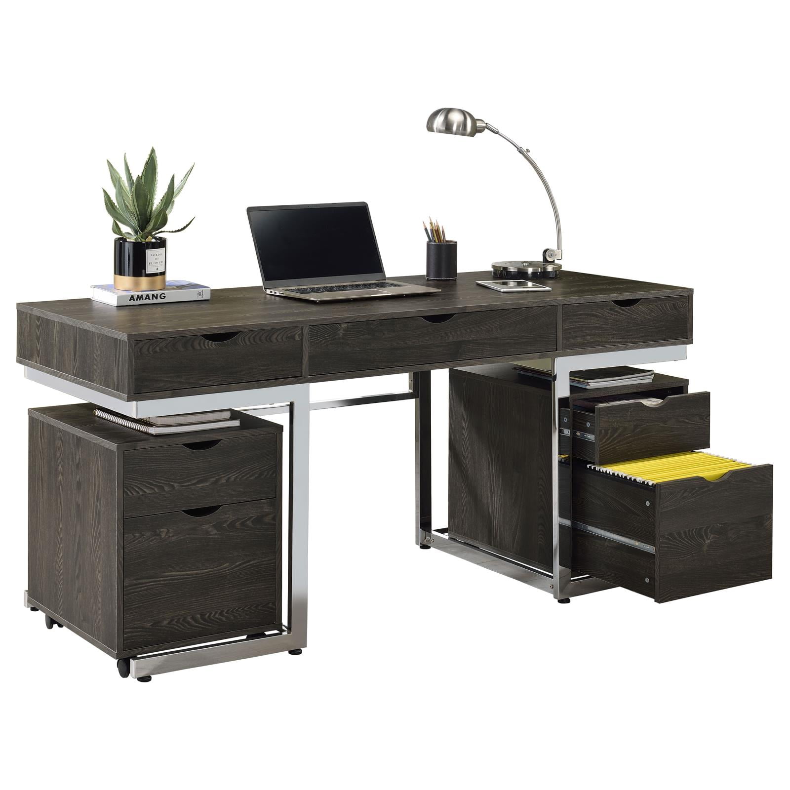 Noorvik 3-piece Writing Desk Set Dark Oak and Chrome - Walmart.com