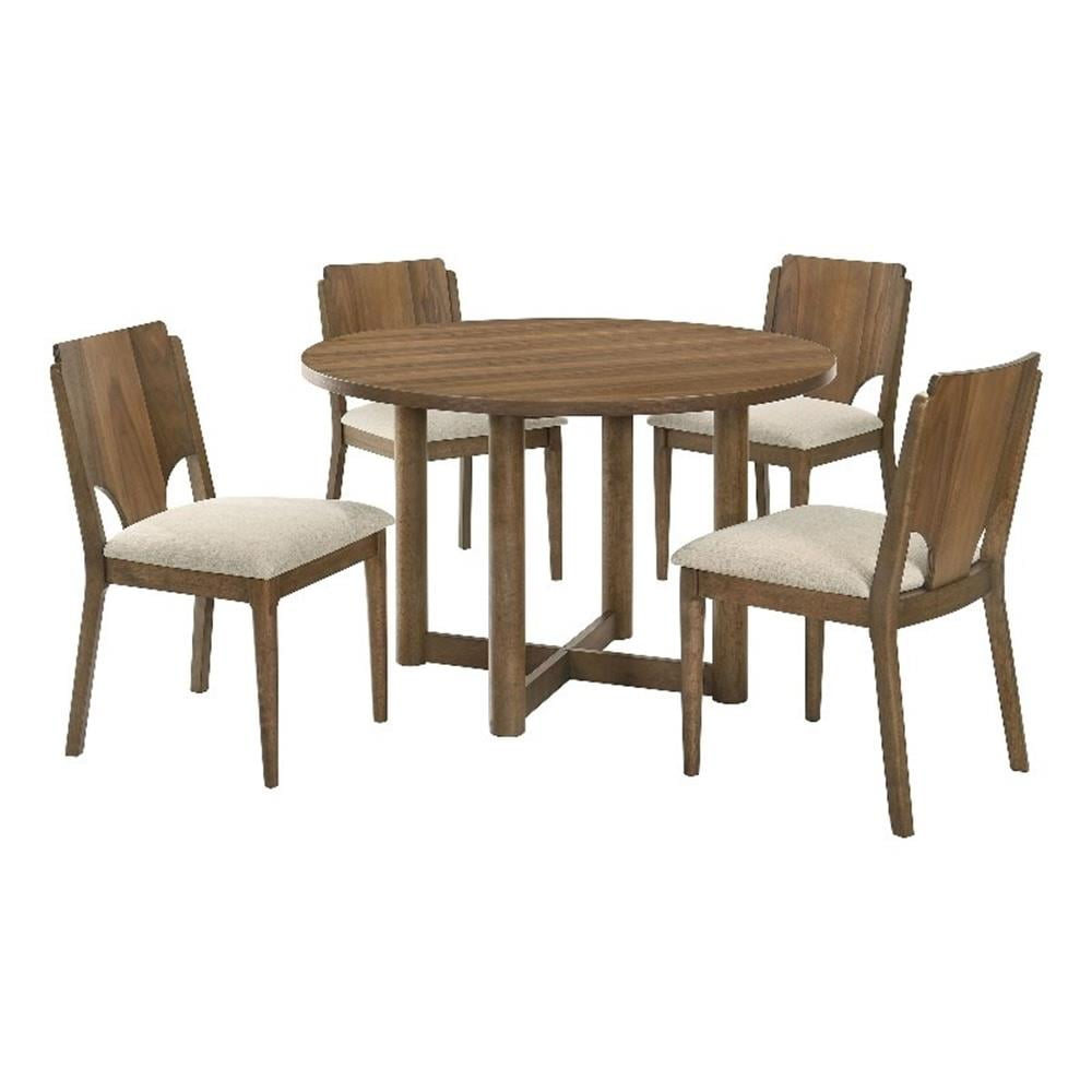 Coaster Crestmore 5-Piece 46-inch Round Wood Dining Table Set in Walnut ...