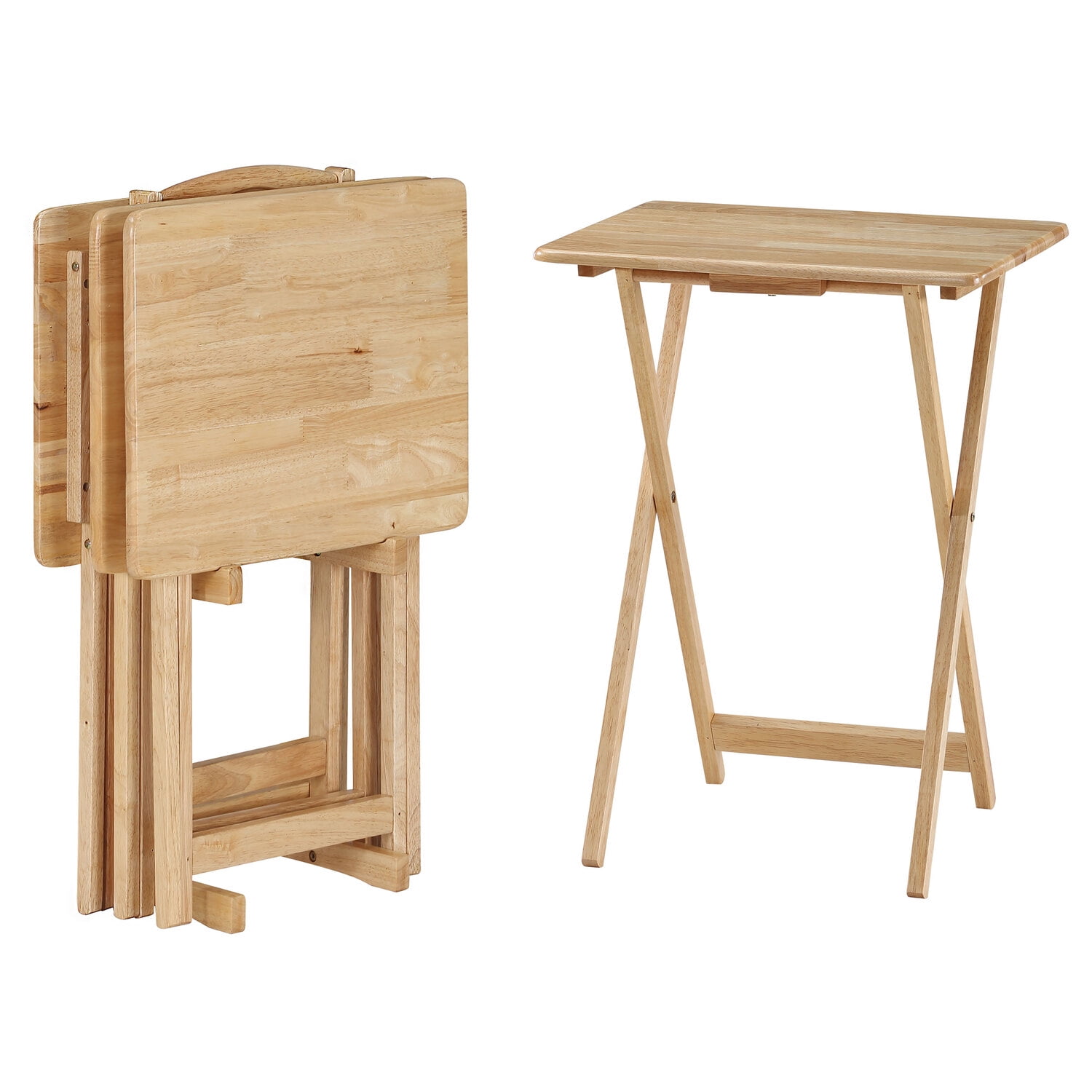 Coaster Donna 4-Piece Wood TV Tray Table Set with Stand in Natural ...