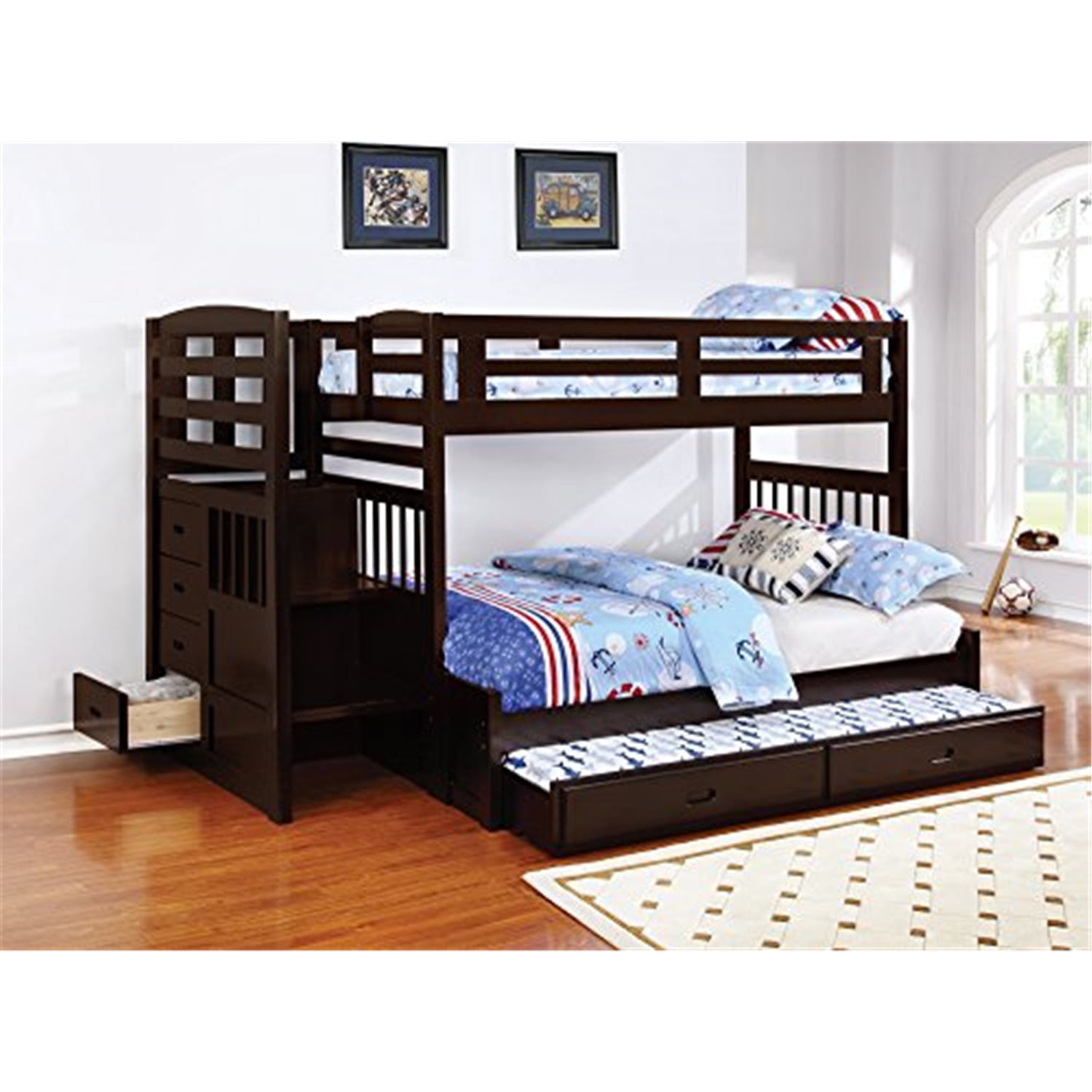 Coaster Dublin Twin over Full Bunk Bed with Staircase Cappuccino-Finish ...