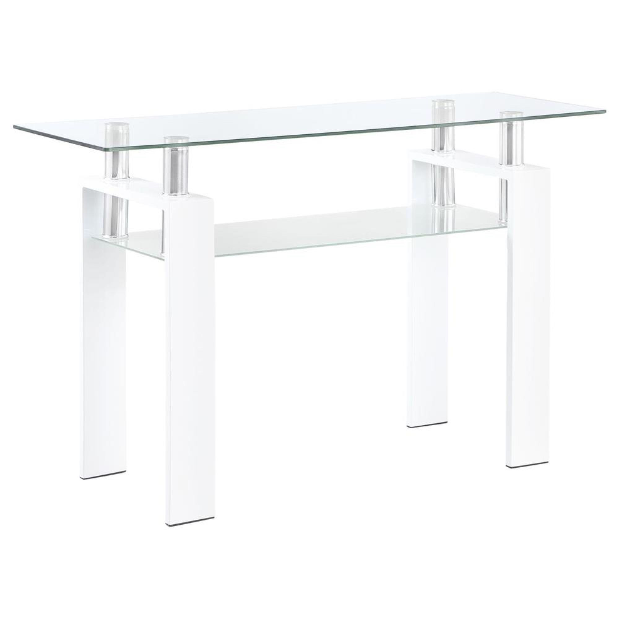 Coaster Dyer Metal Rectangular Glass Top Sofa Table With Shelf White ...