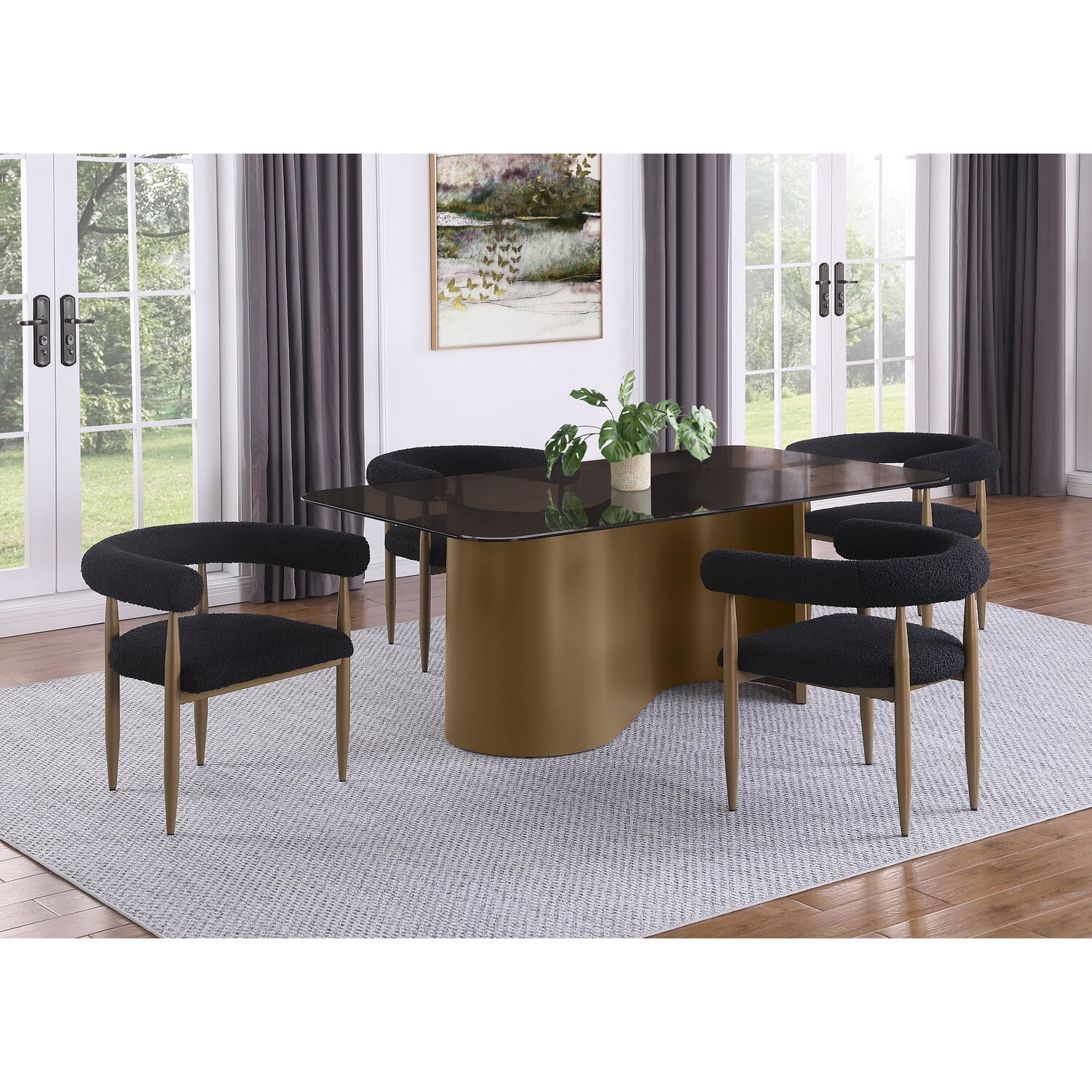 Coaster Edson 5-Piece Rectangular Glass Top Metal Dining Table Set in ...
