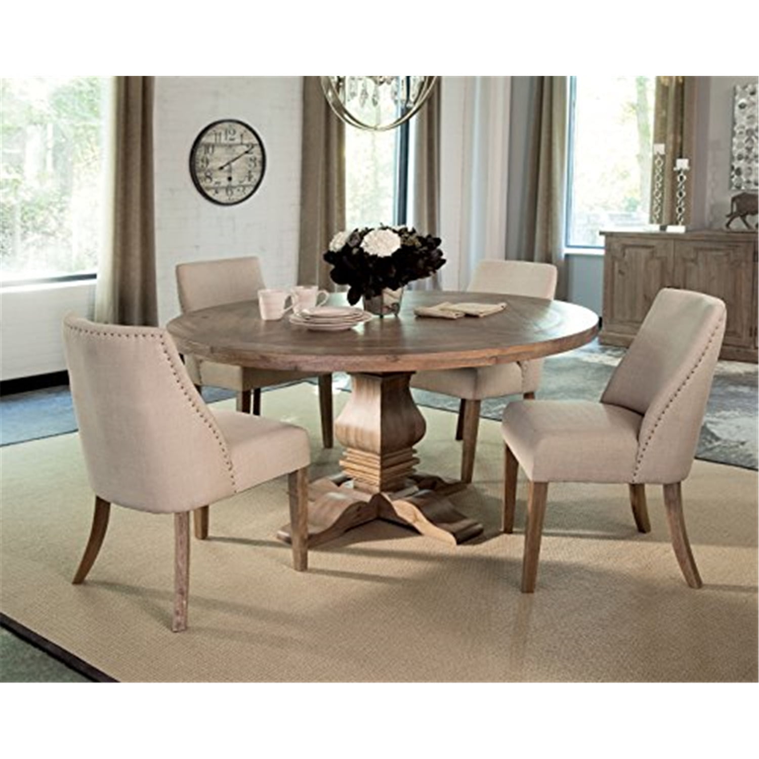 Coaster Florence Round Pedestal Dining Table Rustic Smoke-Shape:Round ...