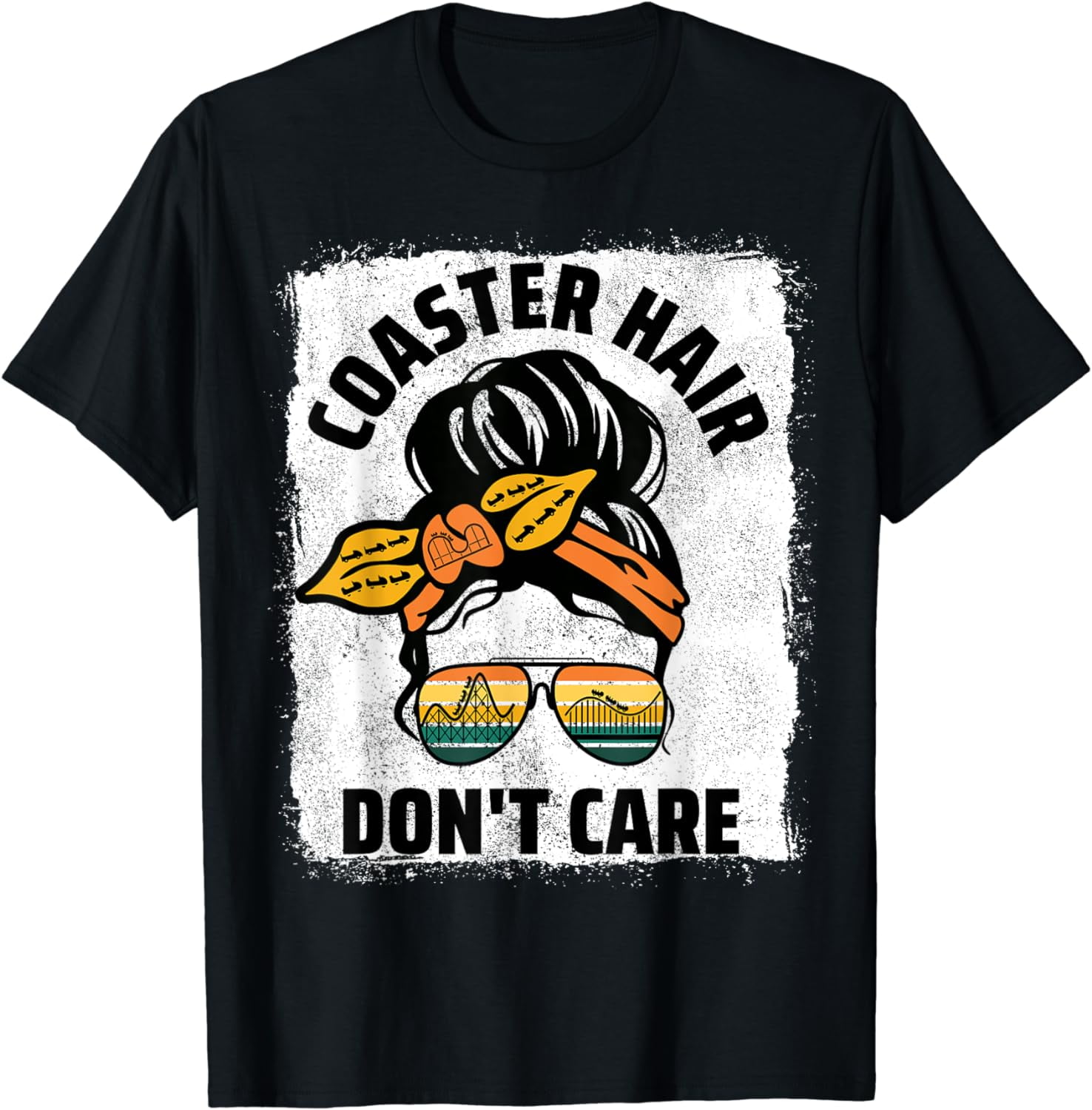 Coaster Hair Don't Care Messy Bun Women Rollercoaster T-Shirt - Walmart.com
