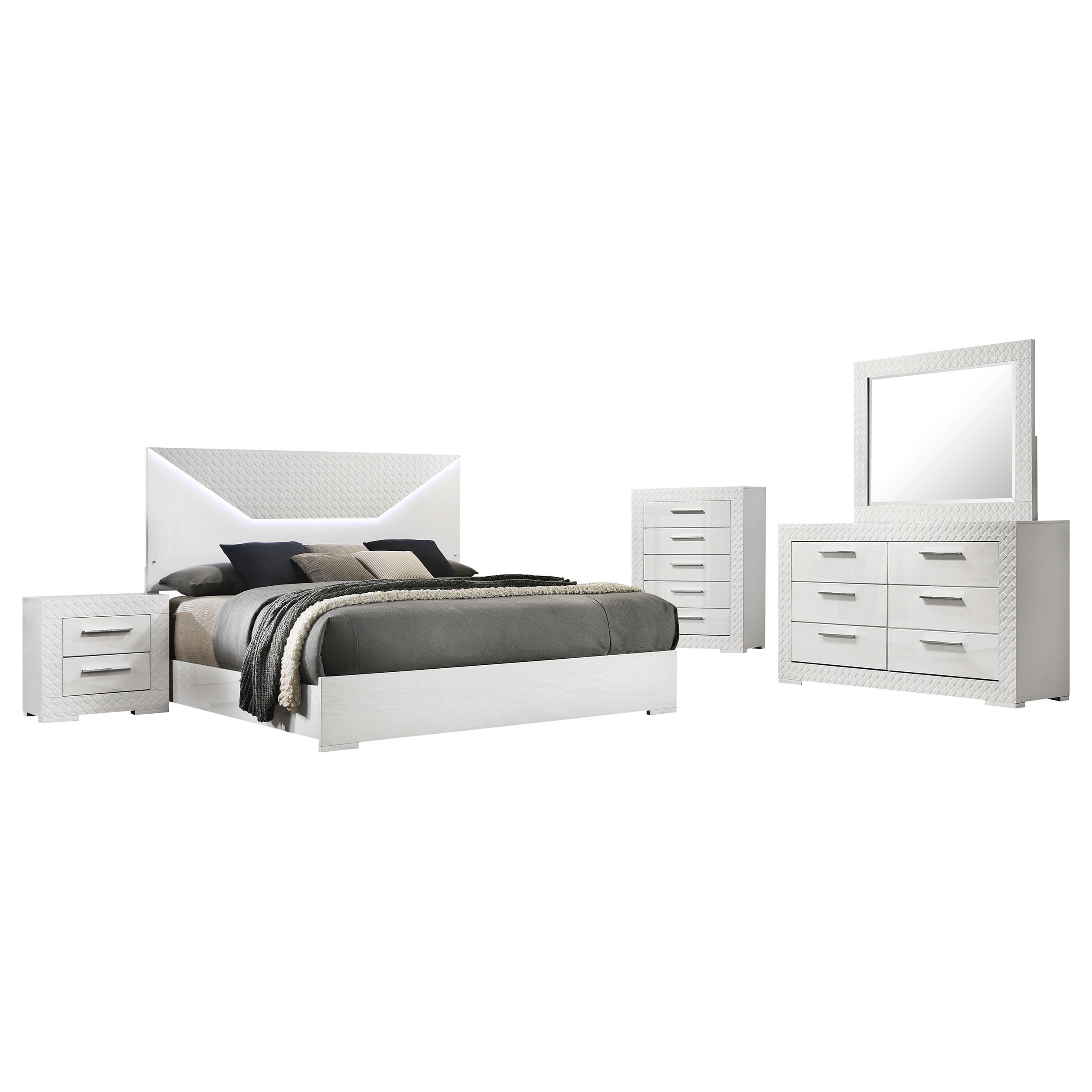 Ives 5-piece Queen Bedroom Set White High Gloss - Walmart.com