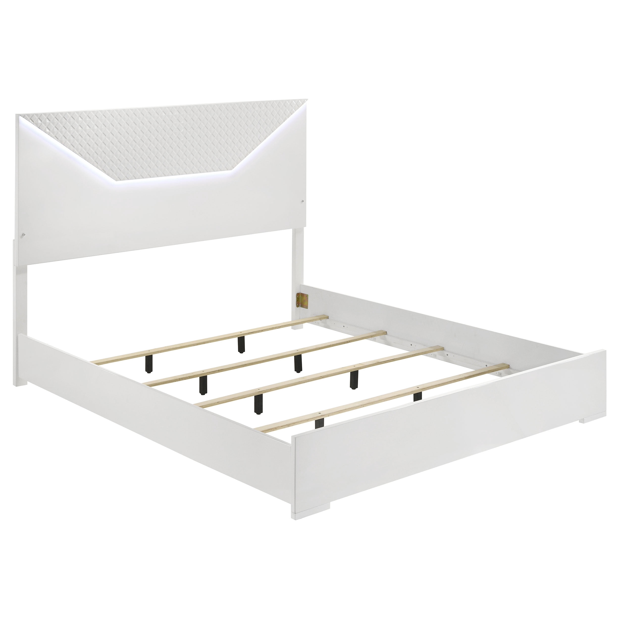 Ives Eastern King Panel Bed LED Headboard White High Gloss - Walmart ...
