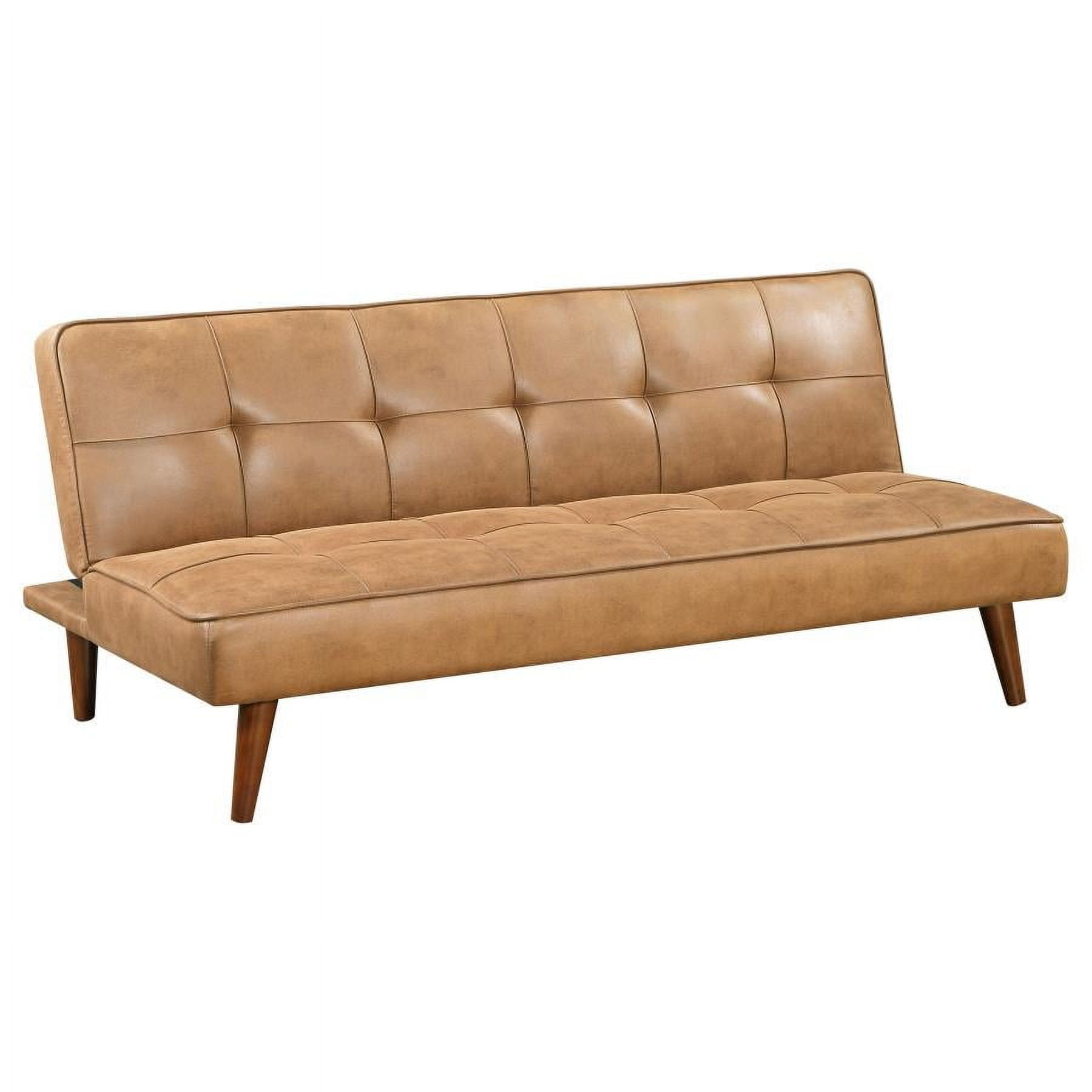 Coaster Jenson Faux Leather Tufted Convertible Sofa Bed Saddle Brown