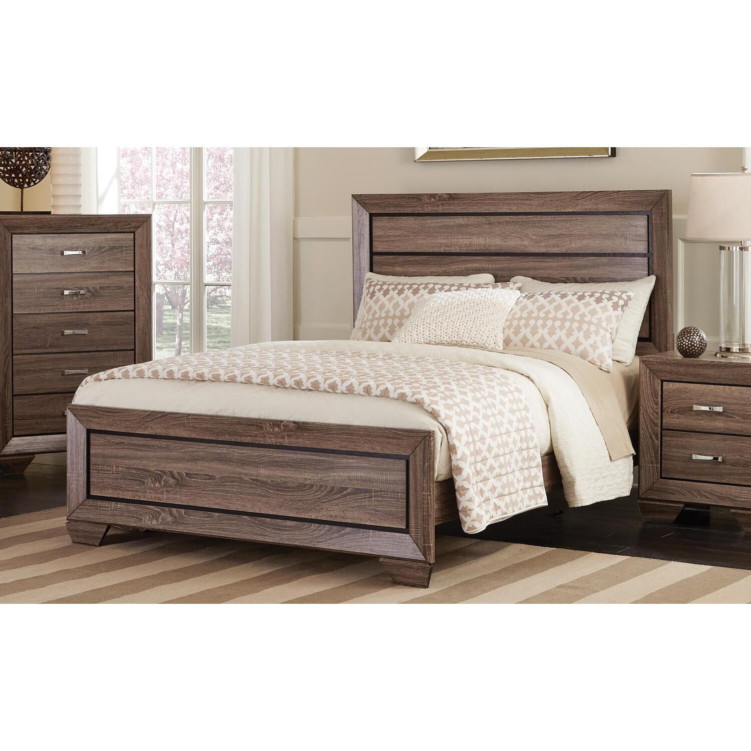 Coaster Kauffman Queen Bed with Panel Design Washed Taupe-Finish:Washed ...