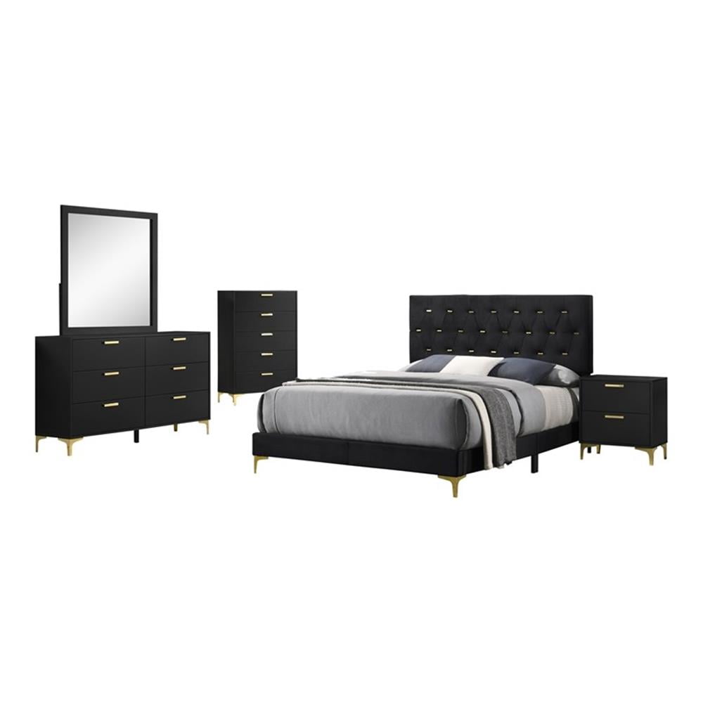 Coaster Kendall 5-piece Wood Panel Queen Bedroom Set Black and Gold ...