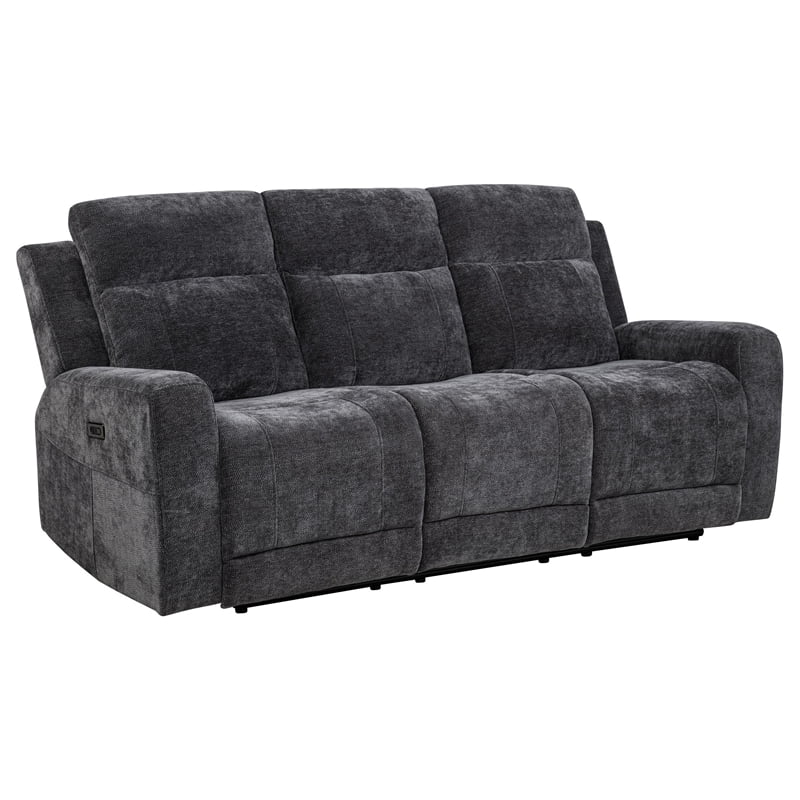 Coaster Kennett Upholstered Chenille Power Reclining Sofa in Dark Gray ...