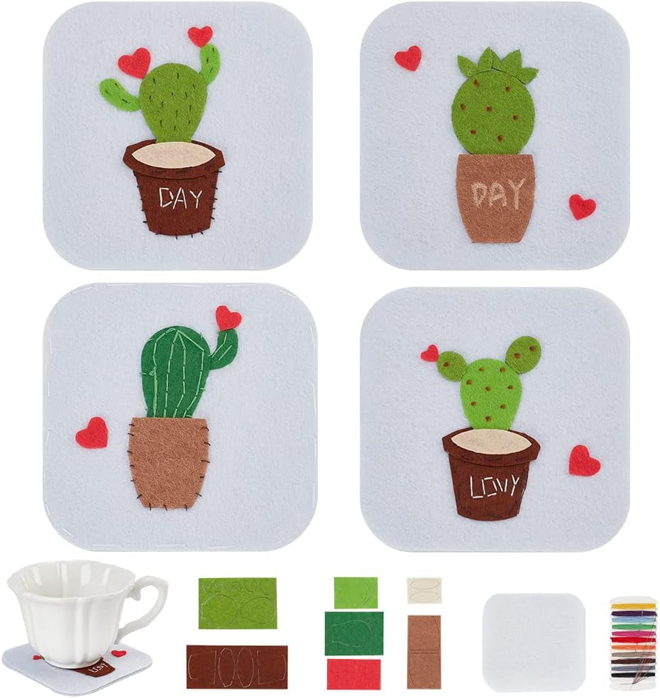 Coaster Kit DIY 4Sets Felt Drink Coasters Cactus Succulents Absorbent ...