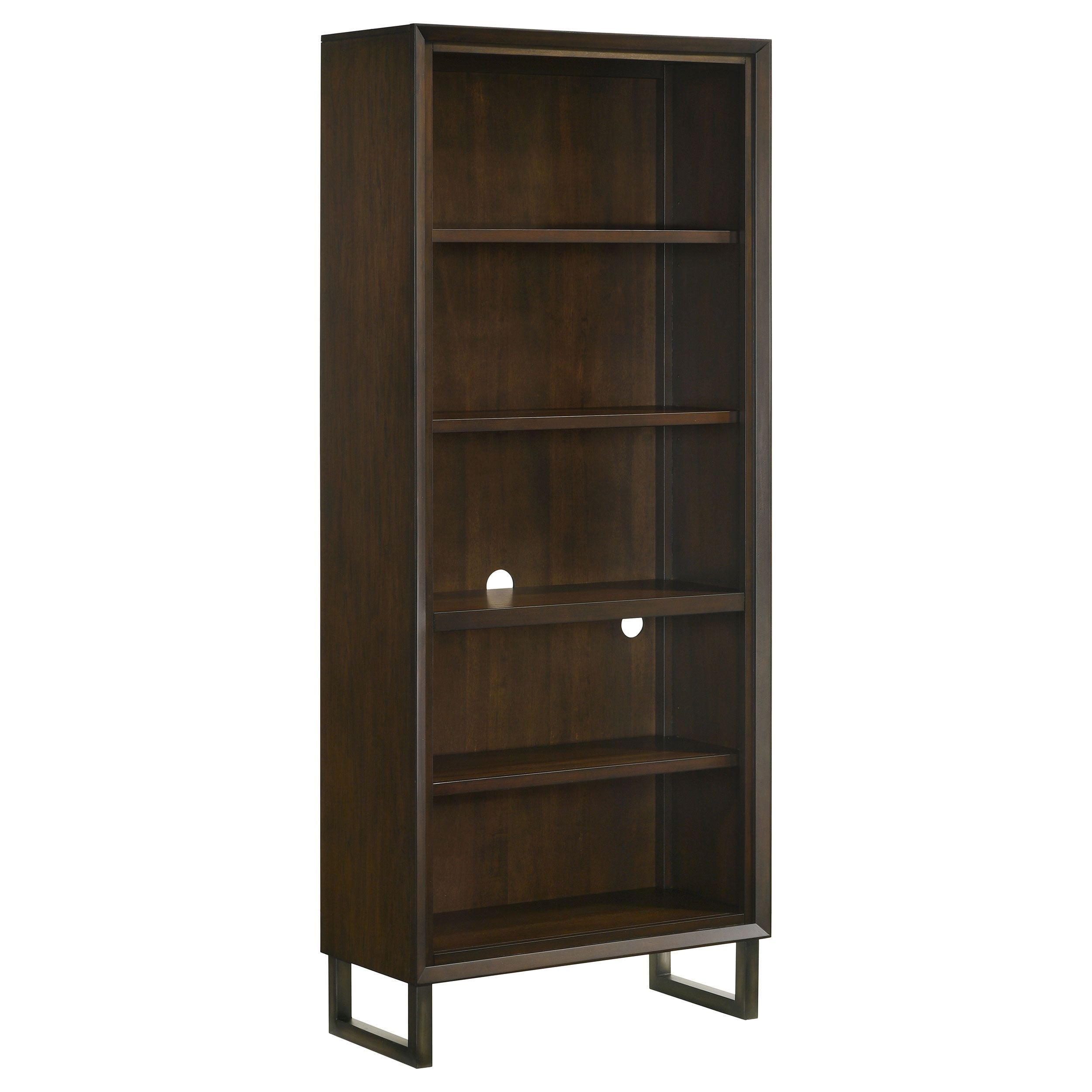 Coaster Marshall 4-shelf Wood Bookcase Dark Walnut and Gunmetal ...