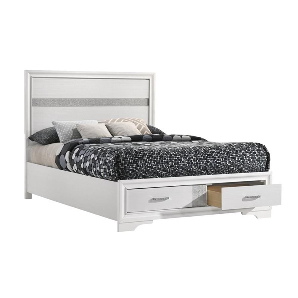 Coaster Company Full Storage Platform Bed, White Wood Frame, Glitter ...