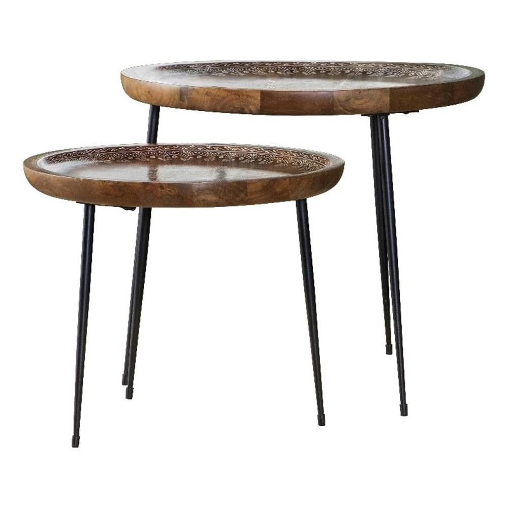 Coaster Nuala 2-Piece Round Wood Tray Top Nesting Table in Brown/Black ...