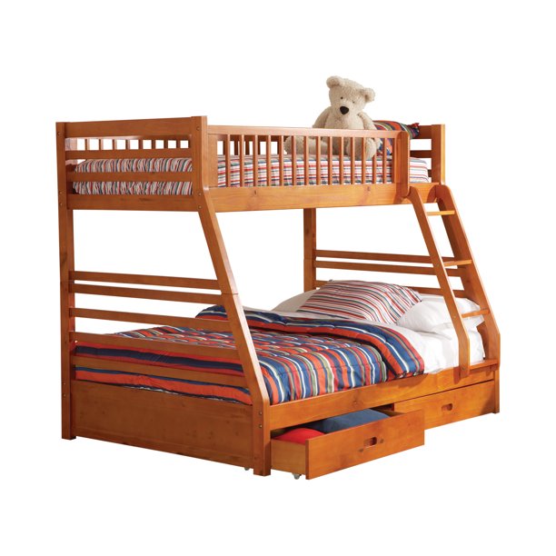 Coaster Ogletown Twin Over Full Wood Bunk Bed with Storage, Honey Oak ...