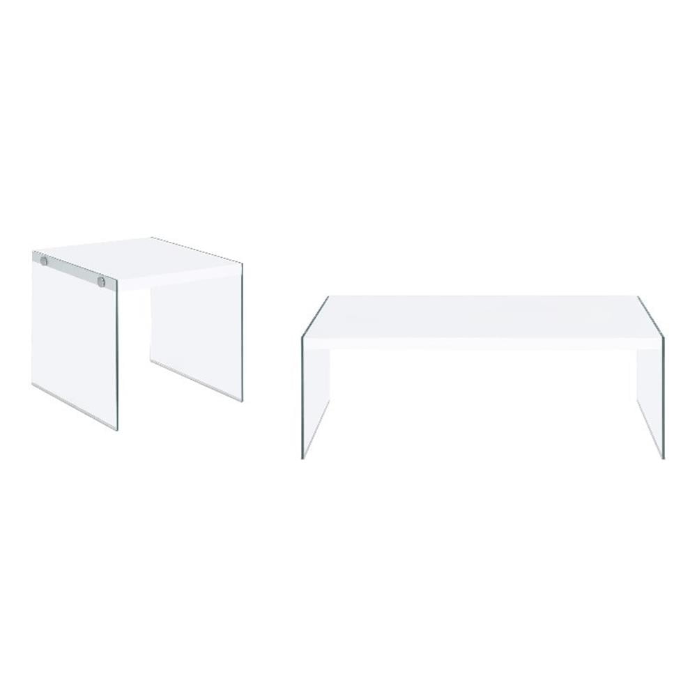 Coaster Opal 2-piece Glass Side Panels Coffee Table Set in White High ...