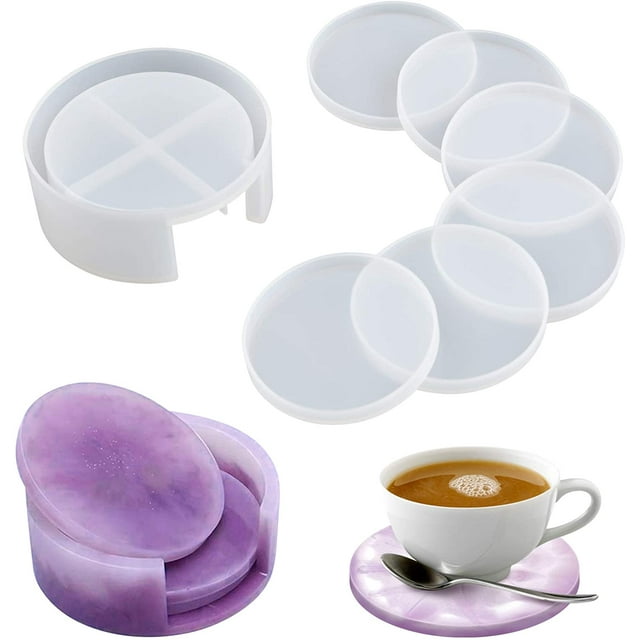 Coaster Resin Molds with Coaster Storage Box Mold, Kalolary 6Pcs ...