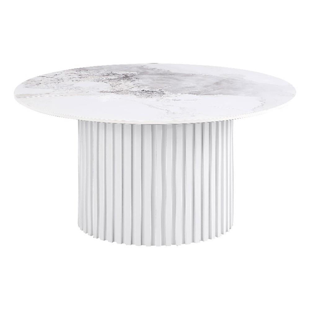 Rowena Round Sintered Stone Coffee Table White Faux Marble - Walmart.com
