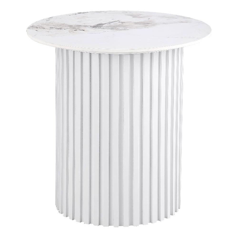 Coaster Rowena Round Sintered Stone End Table in White Faux Marble ...