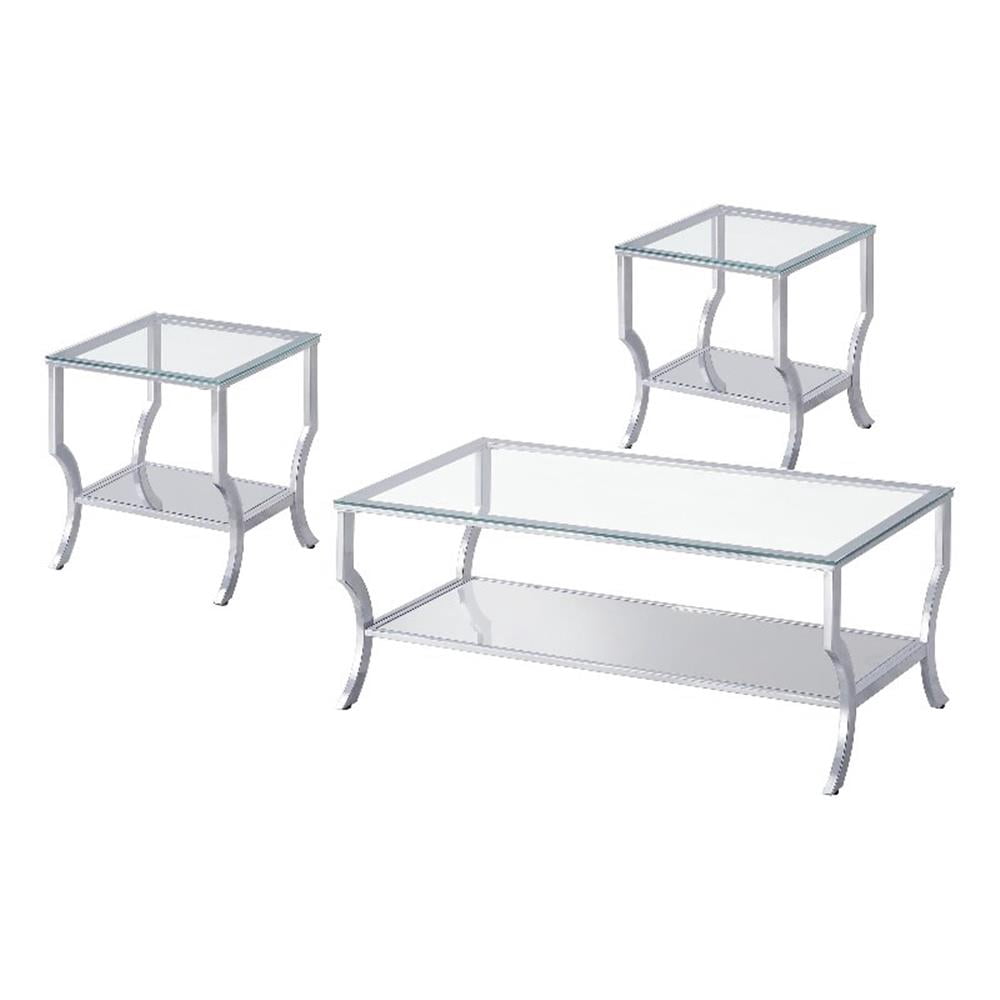 Saide 3-piece Glass Top Coffee and End Table Set Chrome - Walmart.com