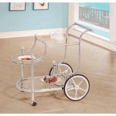 Recreation Room Traditional Merlot Serving Cart with Rolling Wheels and ...