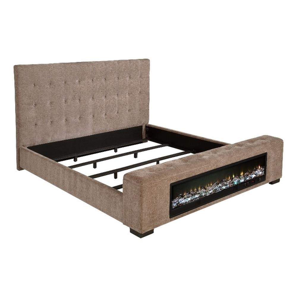 Senna Upholstered Queen Audio Flame Visualizer Bed Brown - Walmart.com