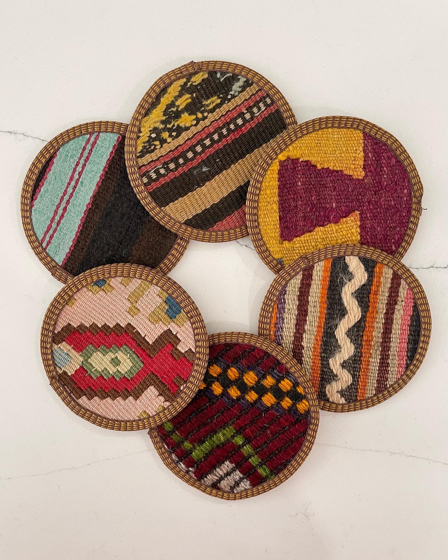 Coaster Set - Kilim Fabric Cloth Coasters, Set of 6, Authentic Turkish ...