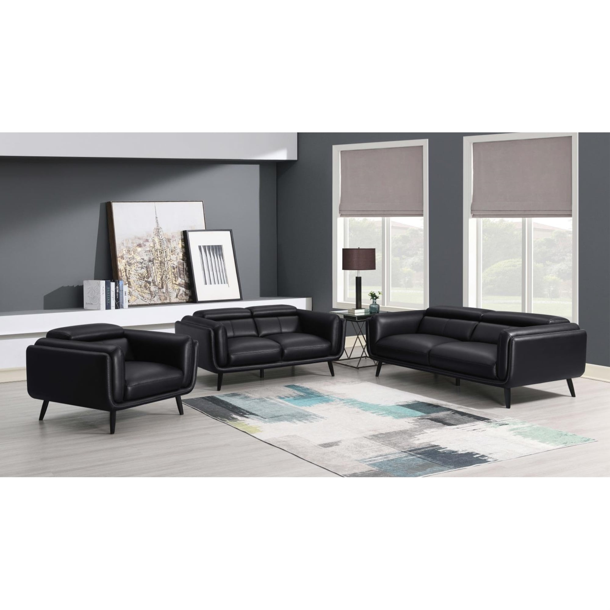 Coaster Shania 3-piece Faux Leather Track Arms Living Room Set in Black ...
